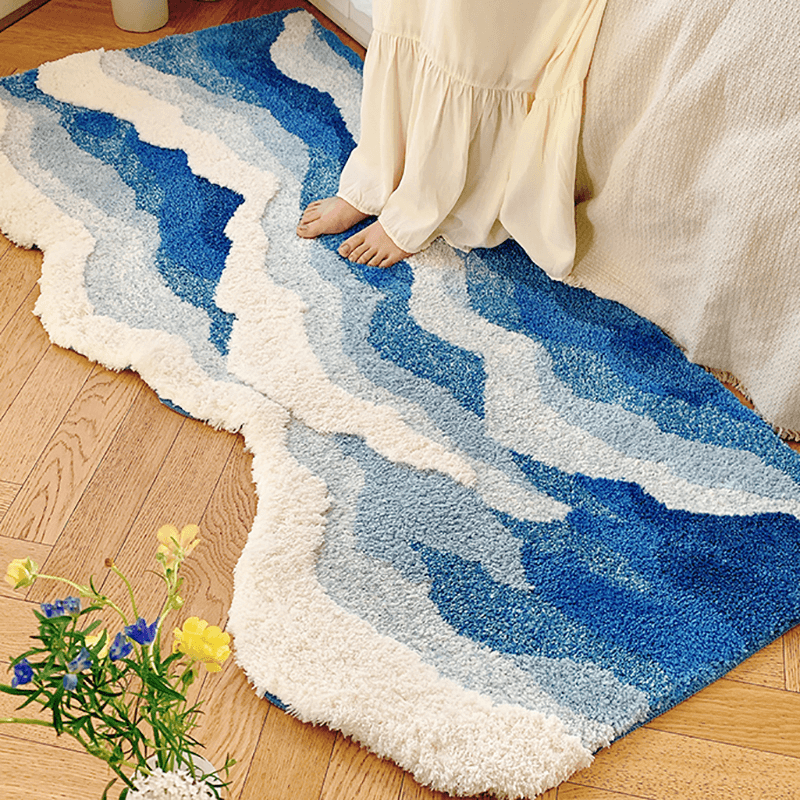 Blue Sea Waves Bedside Accent Rug- Shop Online on roomtery