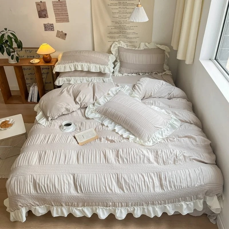 Chic Girl Ruffle Bedding Set | Ruffle Laces Aesthetic Bedding - roomtery