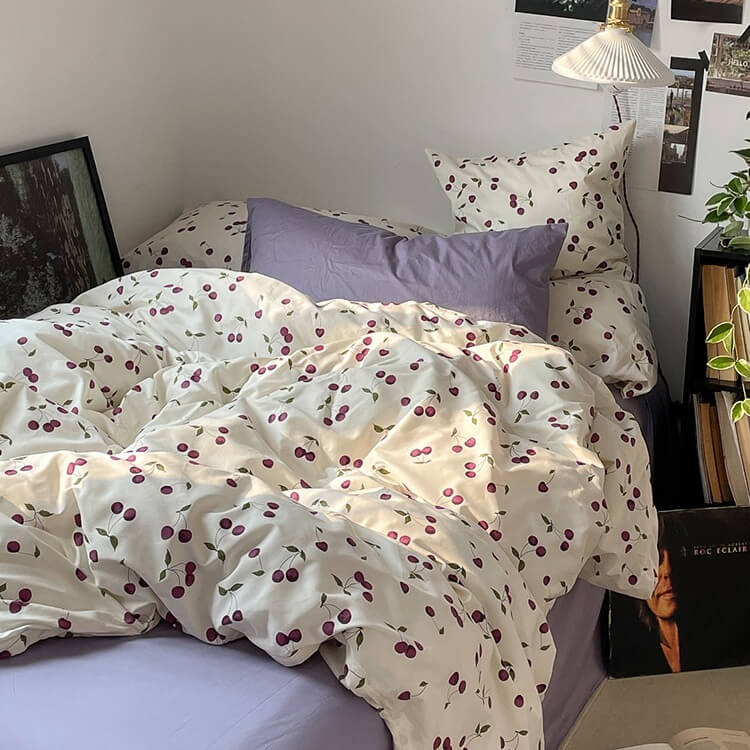 Purple Cherries Bedding Set | Vintage Aesthetic Bedding - roomtery