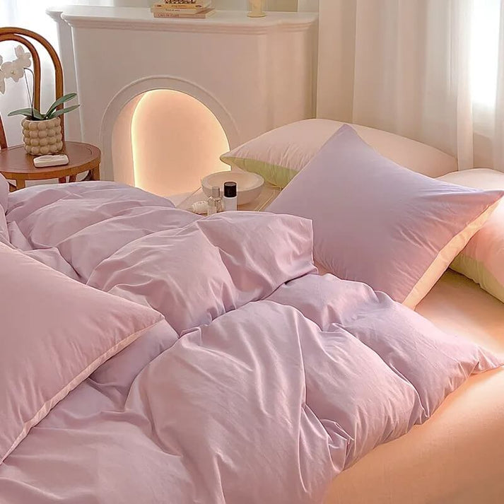 Dusty Pastel Shades Cotton Bedding Set | Pastel Aesthetic Bedding ...