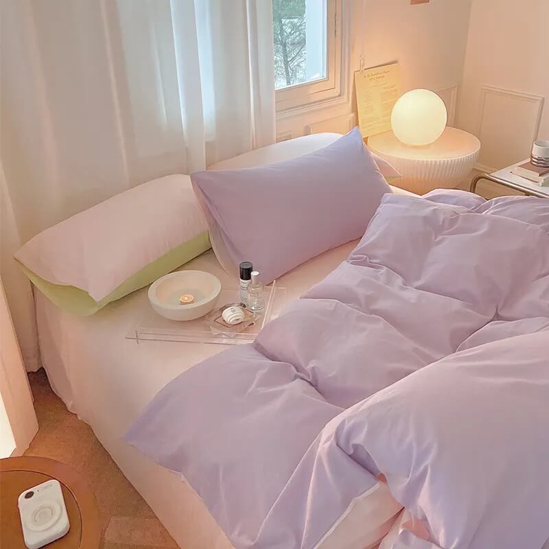 Dusty Pastel Shades Cotton Bedding Set | Pastel Aesthetic Bedding ...