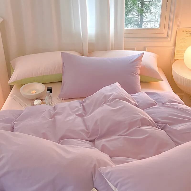 Dusty Pastel Shades Cotton Bedding Set | Pastel Aesthetic Bedding ...