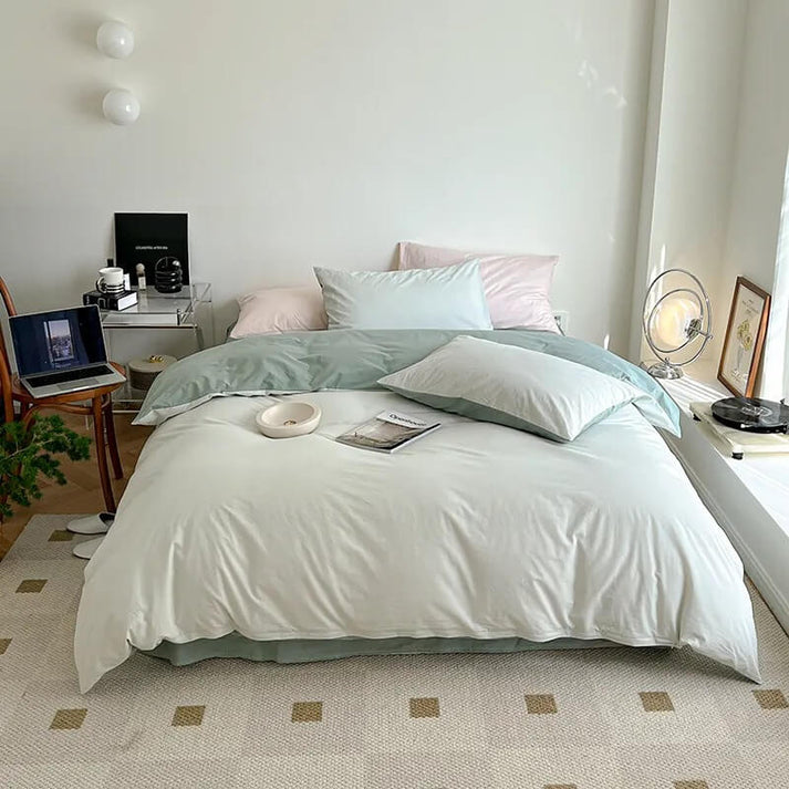 Dusty Pastel Shades Cotton Bedding Set | Pastel Aesthetic Bedding ...