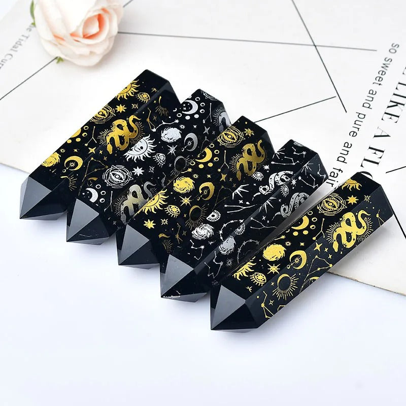 Moon Print Plated Obsidian Crystal Tower - Shop Online on roomtery