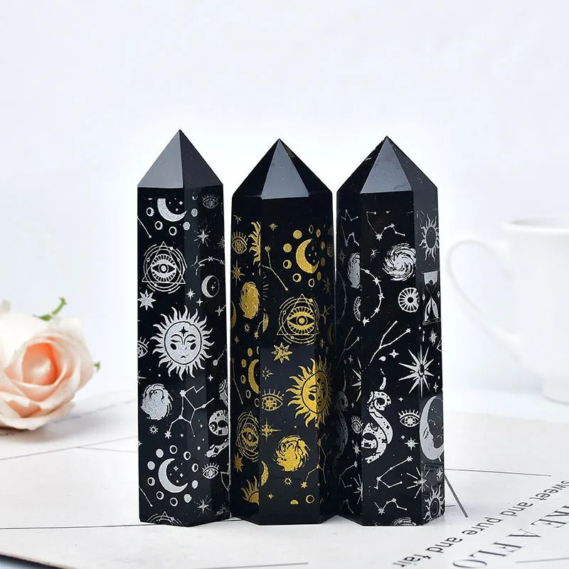 Moon Print Plated Obsidian Crystal Tower - Shop Online on roomtery