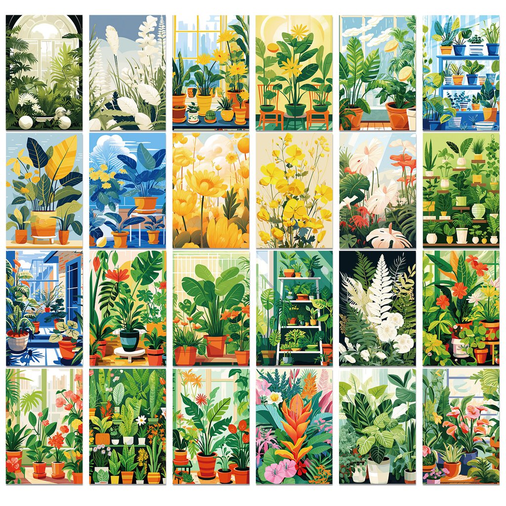 Fresh Green Flowers Wall Collage Cards Kit - Shop Online on roomtery