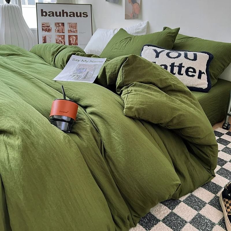 Crumpled Solid Color Sheets Bedding Set - roomtery