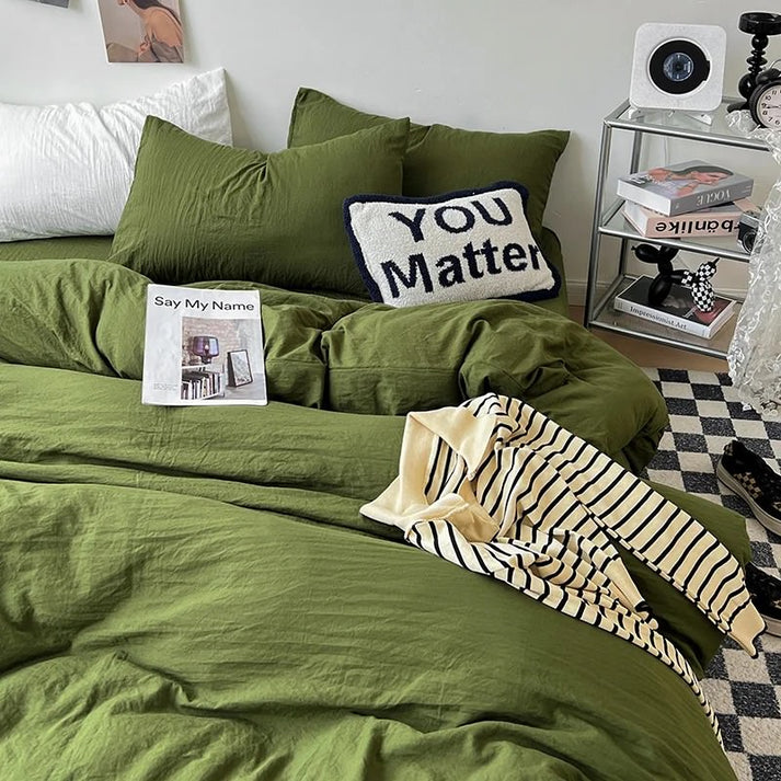 Crumpled Solid Color Sheets Bedding Set - roomtery