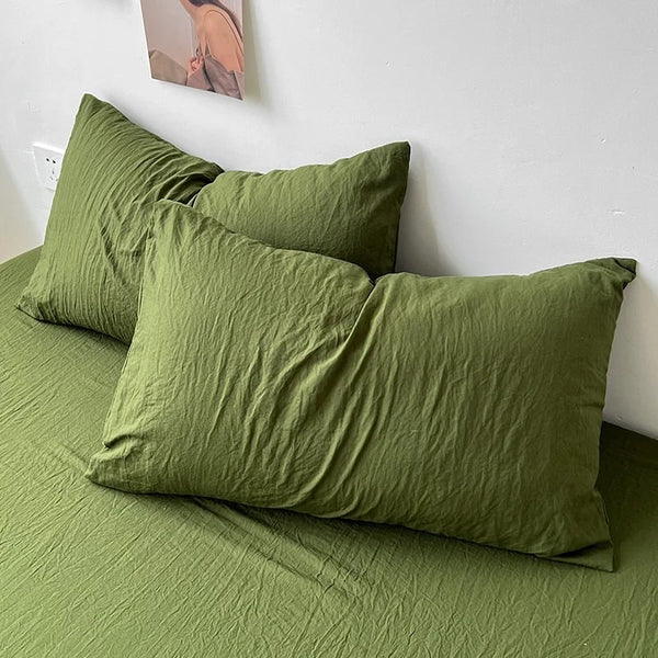 Crumpled Solid Color Sheets Bedding Set - roomtery
