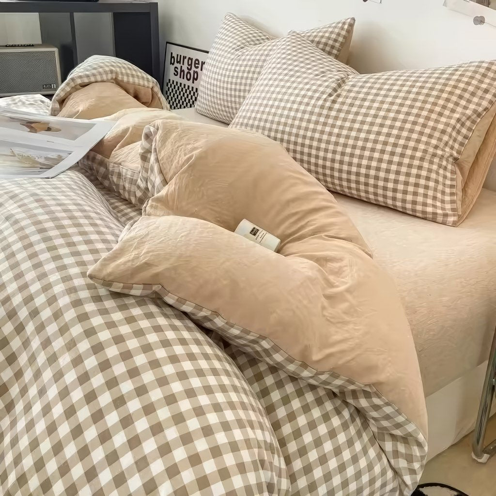 Pastel Gingham Bedding Duvet Cover Set | Plaid Print Bedding - roomtery