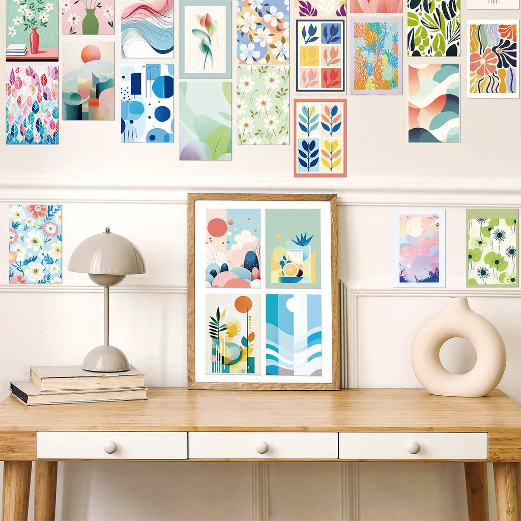 Fresh Green Flowers Wall Collage Cards Kit - Shop Online on roomtery