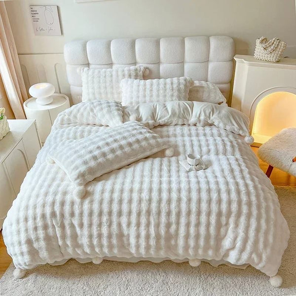 Faux Fur Warm Fluffy Bedding Sett Plush And Warm Bedding Roomtery
