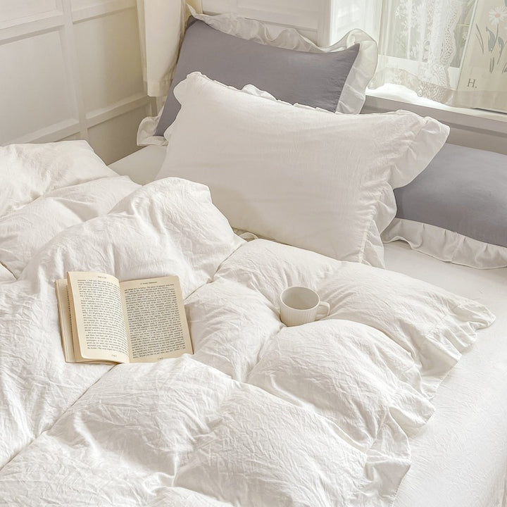 Soft Crumpled Ruffle Bedding Set | Aesthetic Bedding - roomtery