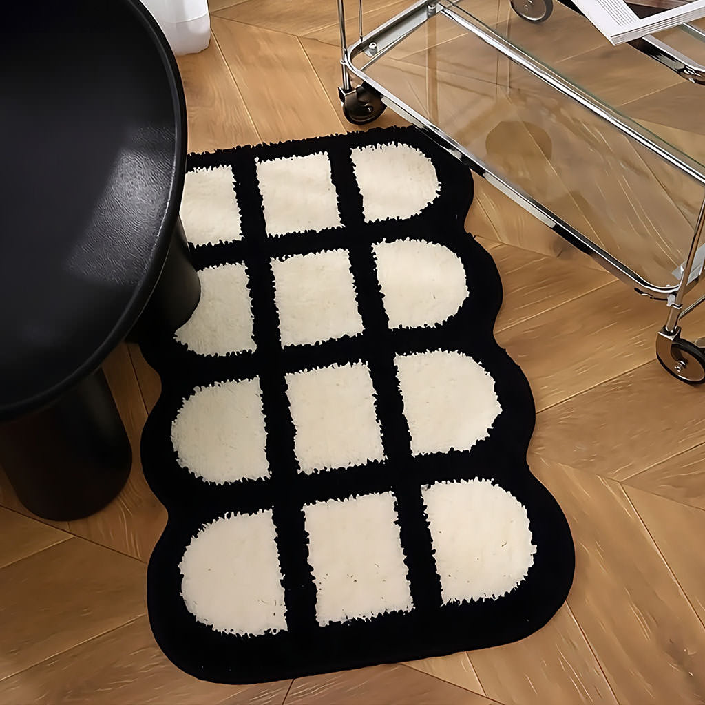 Waffle Lattice Black & White Tufted Rug - Shop Online on roomtery