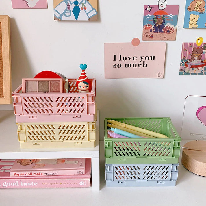 Aesthetic Room Desk Decor | Pastel Folding Mini Storage Crate - roomtery