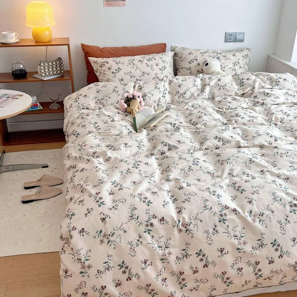 Cottagecore Violet Flowers Cotton Bedding Set | Vintage Aesthetic ...