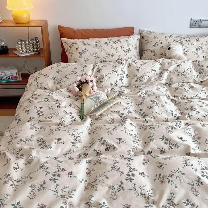 Cottagecore Violet Flowers Cotton Bedding Set | Vintage Aesthetic ...