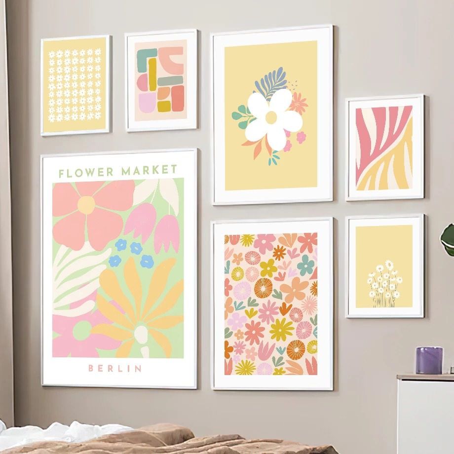 Yellow Pastel Flower Blocks Canvas Posters - Shop Online on roomtery