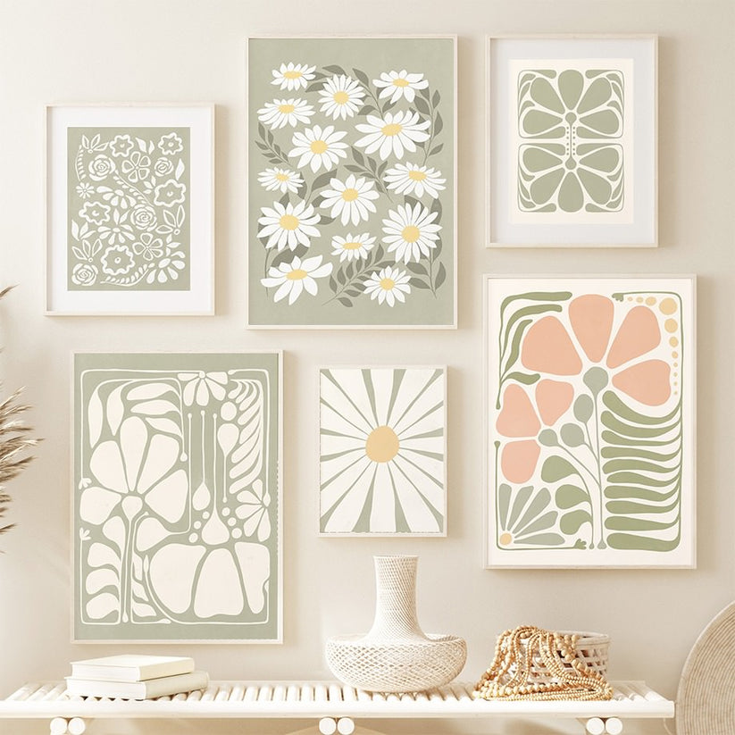 Sage Green Flowers Canvas Posters - Shop Online on roomtery